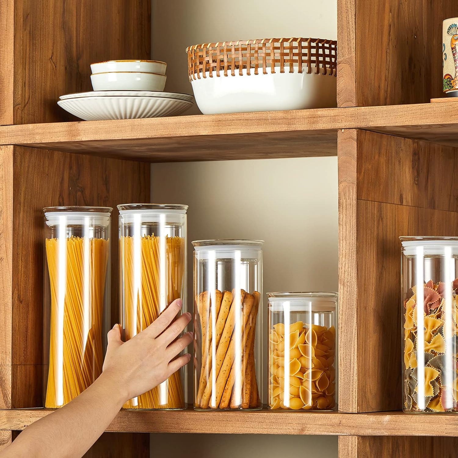 Glass Food Storage Jars with Glass Lids, Glass Kitchen Containers For ...