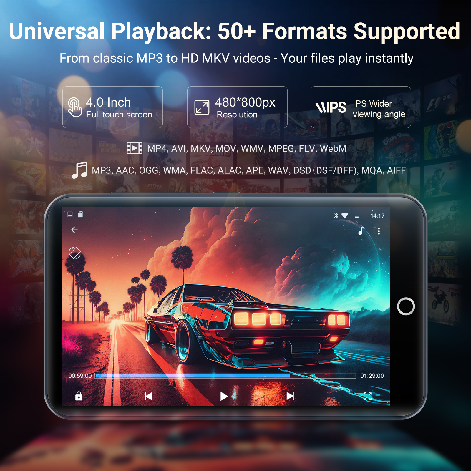 H10 -128GB MP3 Player with Bluetooth and WiFi，4" Touch Screen-MECHEN